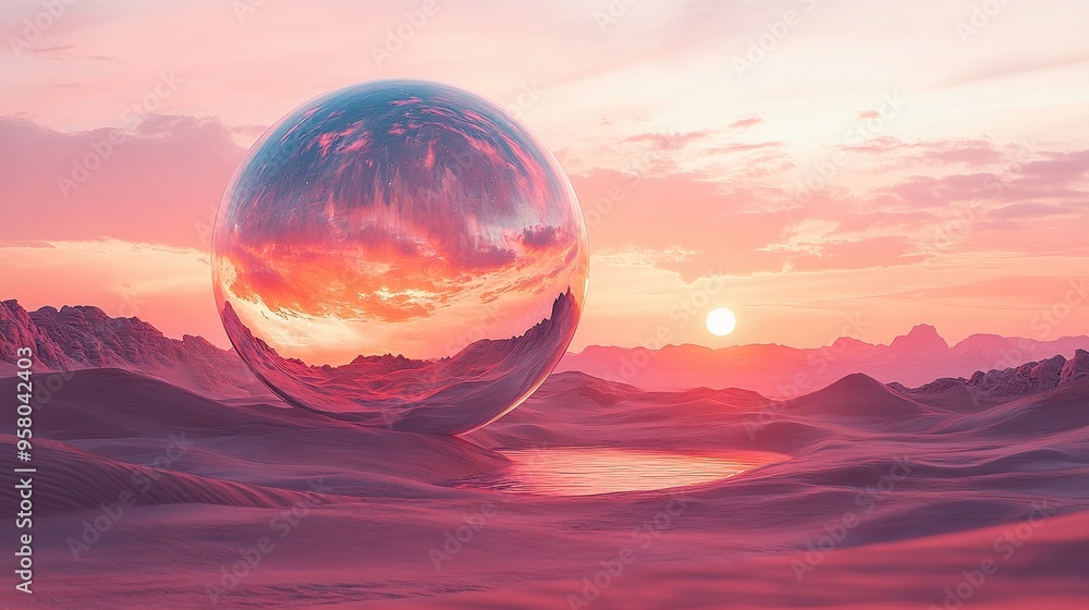 8. A surreal album cover showing a desert landscape with a giant ...