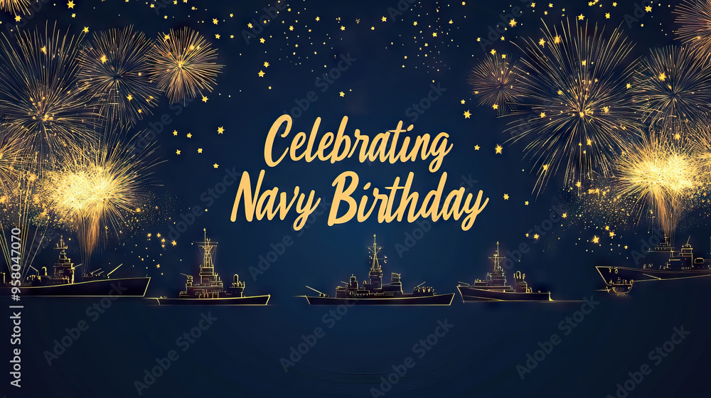 a Navy Birthday banner background showcasing a detailed silhouette of a ...