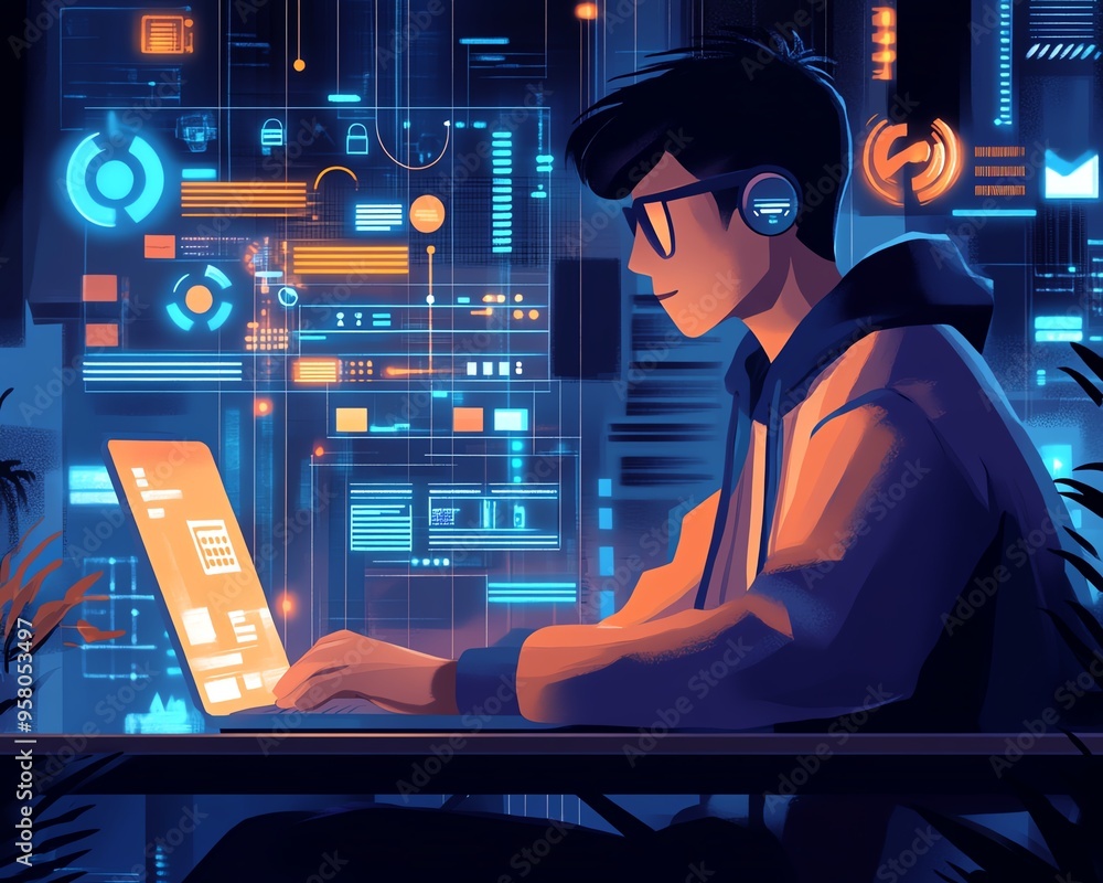 IT support and customer service scene, featuring a software engineer ...