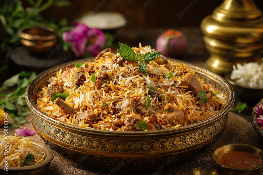 Indian Local Food Mutton Biryani: Fragrant Basmati Rice with Spiced ...
