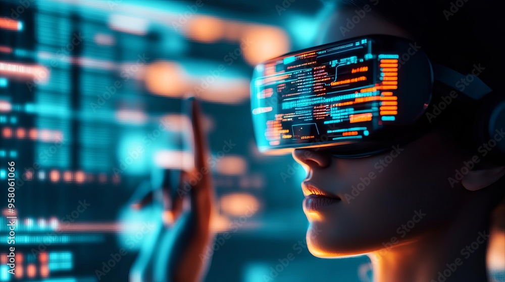 Holographic coding enhancement, virtual reality data, sleek modern ...