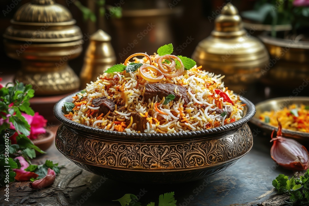 Indian Local Food Mutton Biryani: Fragrant Basmati Rice with Spiced ...