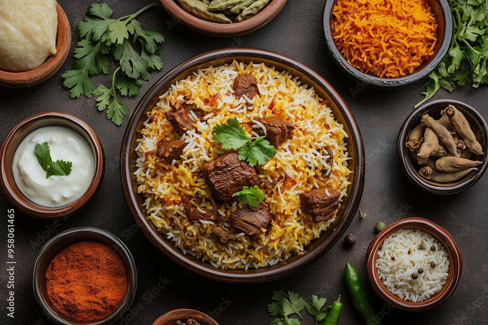 Indian Local Food Mutton Biryani: Fragrant Basmati Rice with Spiced ...