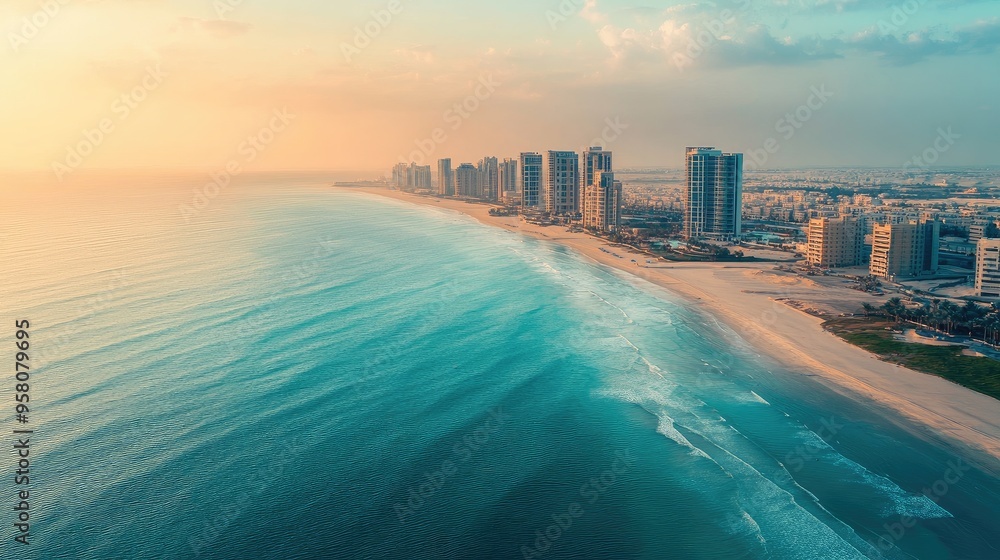 Bird's eye view of the Ajman coastline, highlighting the pristine ...