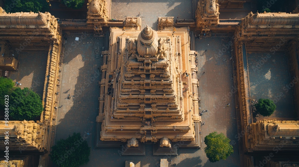 Top view of the majestic Brihadeeswarar Temple in Thanjavur, with its ...