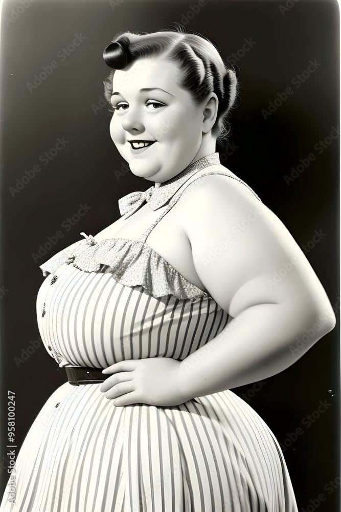 vintage portrait of a pretty world's fattest woman at a circus, chubby ...