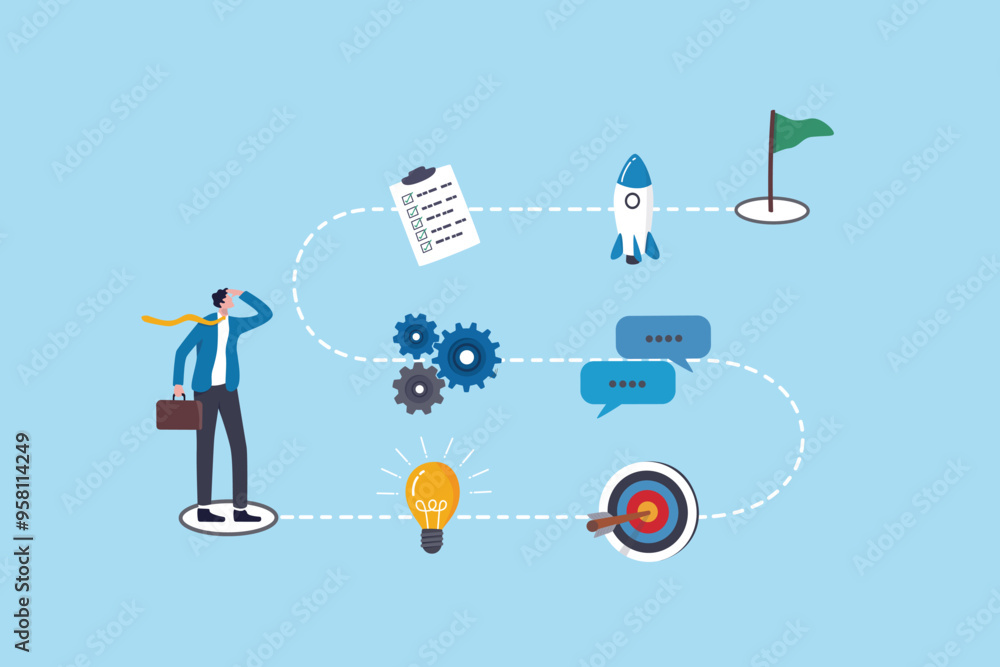 Winning plan to success, strategy step to reach success, career journey ...