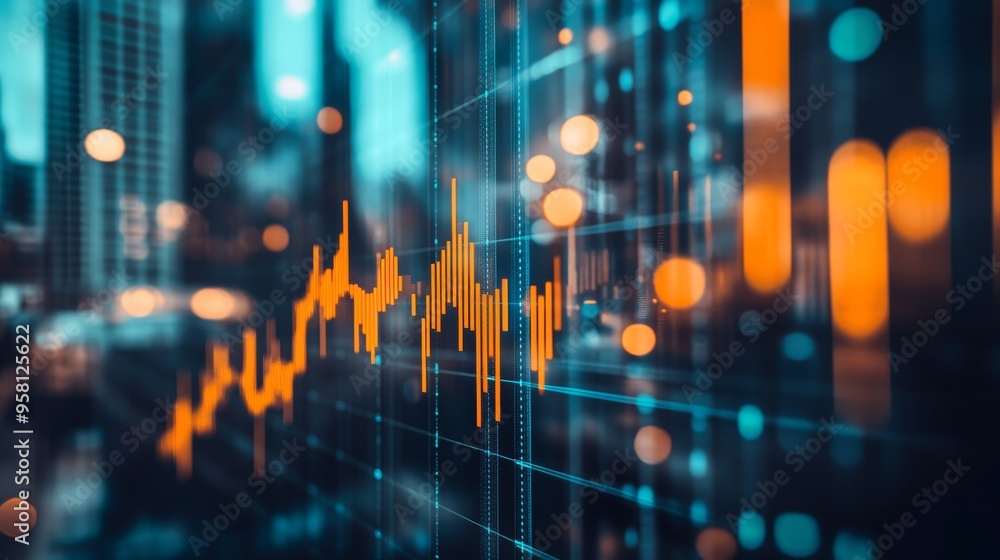 Graph of electricity consumption and demand with bright, rising bars ...