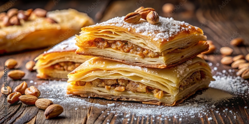 a photo image of a golden brown pastry layered with sweetness and ...
