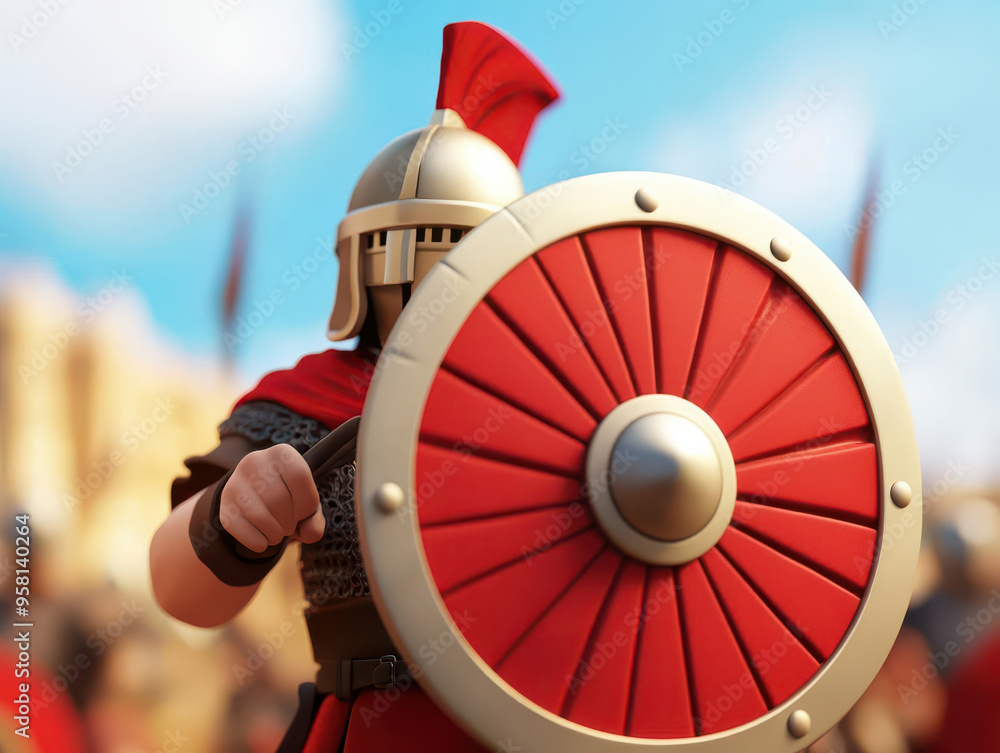 Animated depiction of an ancient Roman soldier holding a red shield ...