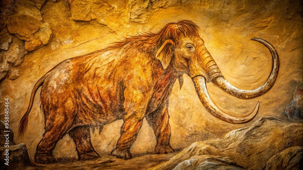 Ancient arctic creature stands proudly in cave drawing, tusked and ...