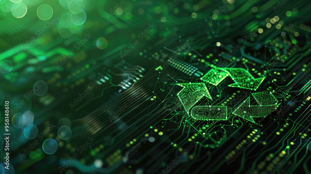 Digital green technology concept with icon and ecofriendly elements on ...