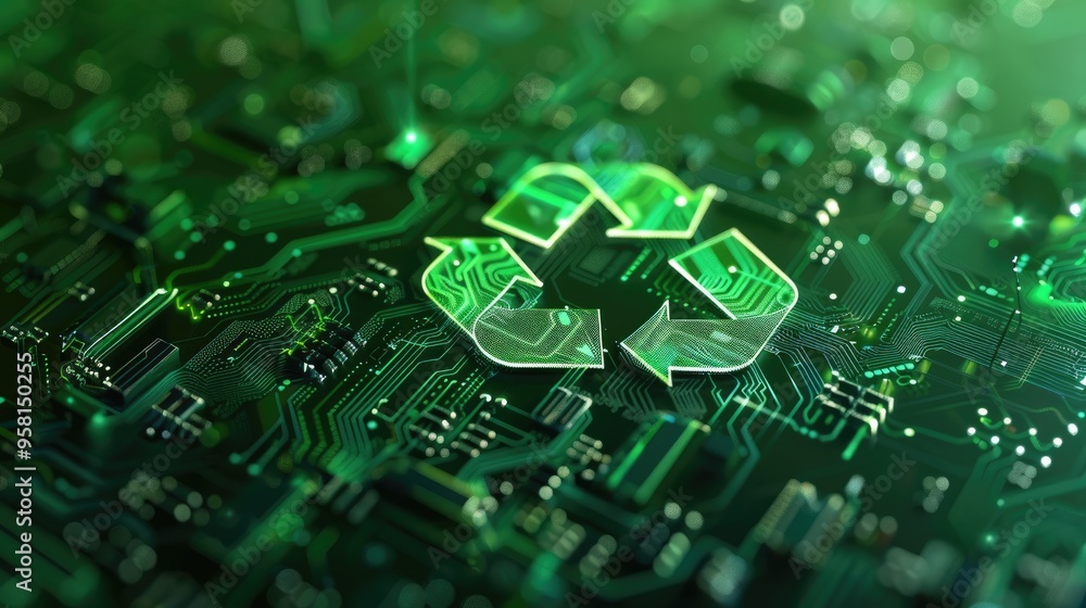 Digital green technology concept with icon and ecofriendly elements on ...