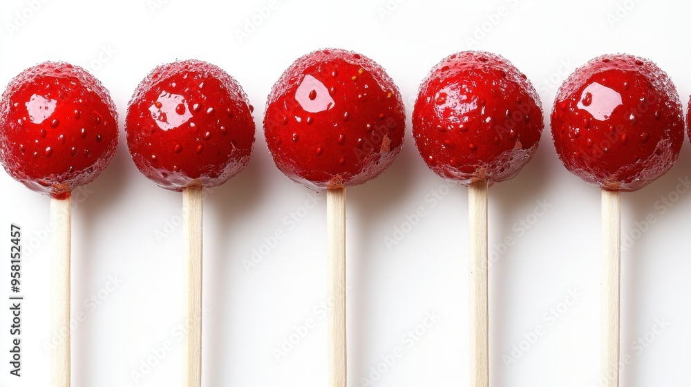 Tanghulu Strawberry candied coated in clear and crispy sugar glaze on ...