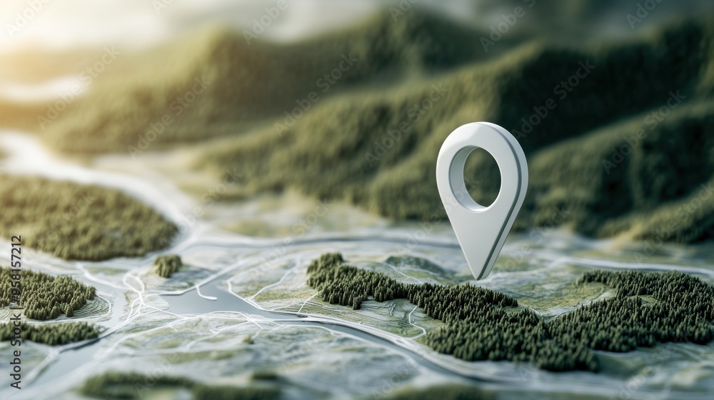 3D map marker rising from a physical map, pinpointing a travel ... 3D map marker rising from a physical map, pinpointing a travel ...