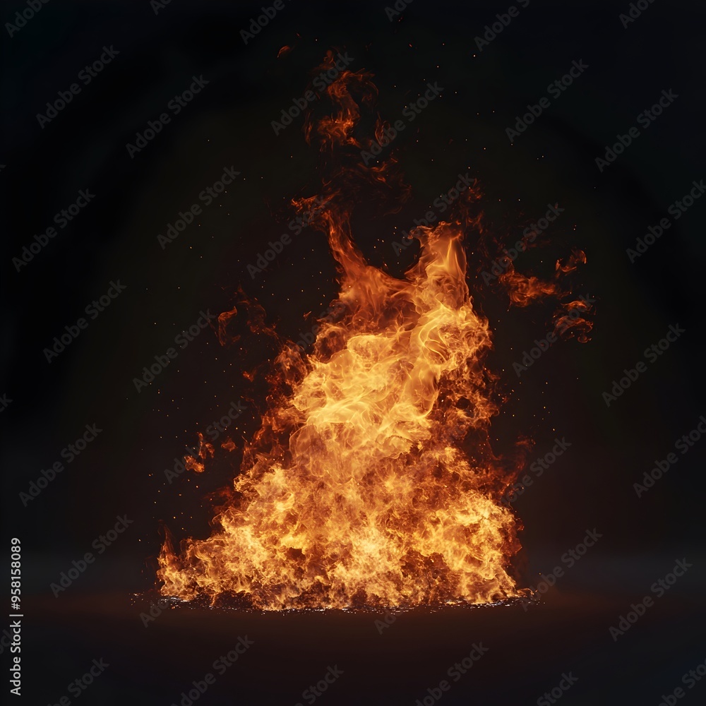 Roaring Flames of a Dramatic 3D Digital Fire Inferno in Fiery Shades of ...