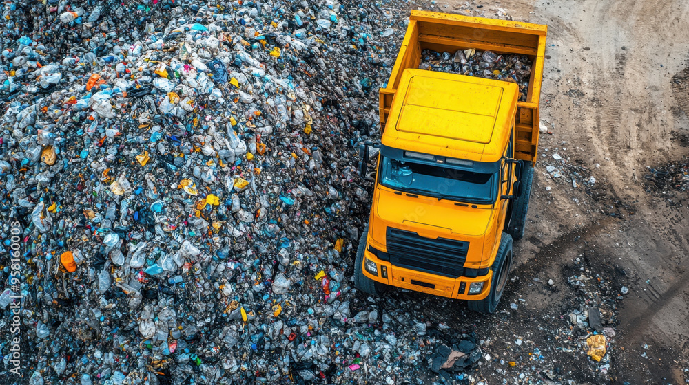Dump Truck Waste, A large yellow dump truck stands in front of a big ...