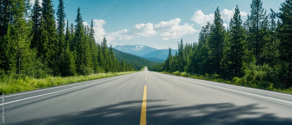 Highway POV from a speeding car, focus on road lines with a sense of ...