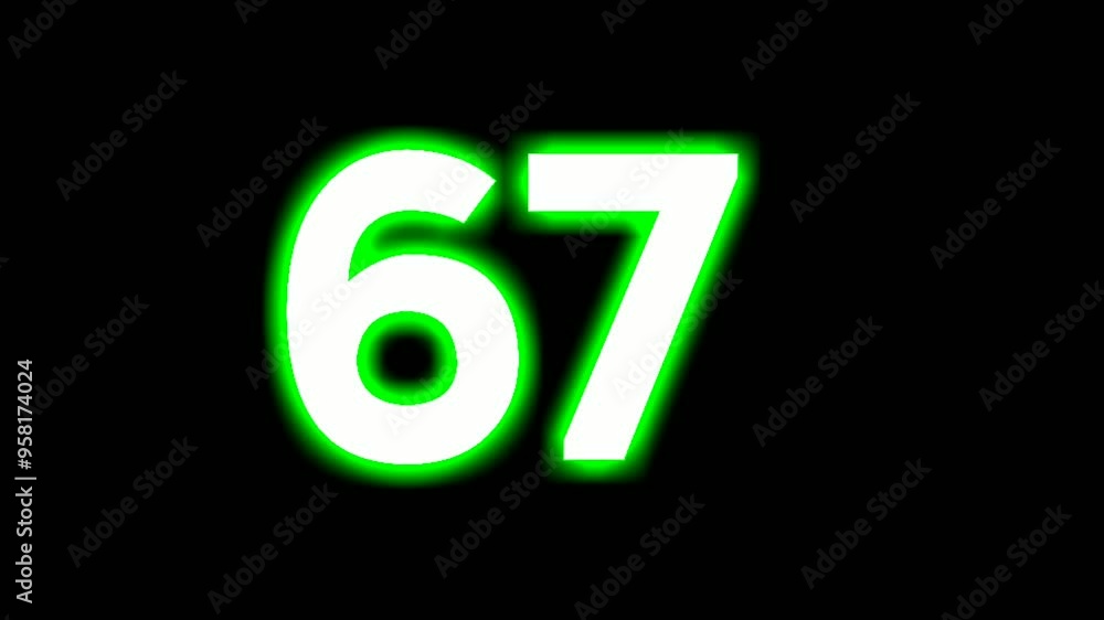 Neon number 67 sixty seven sign symbol modern animation motion graphics ...