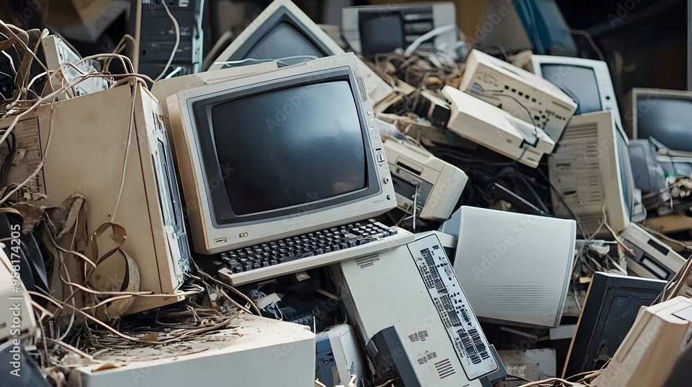 urban mining zero waste, piles of electronic materials wires old ...