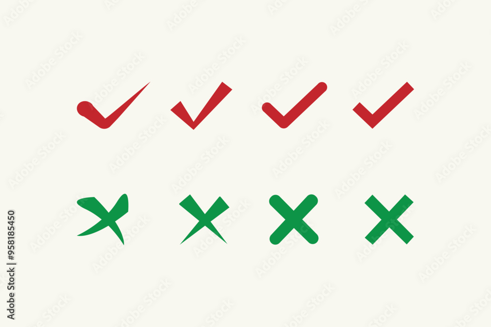 Check mark and cross symbols in flat styles Stock Vector | Adobe Stock