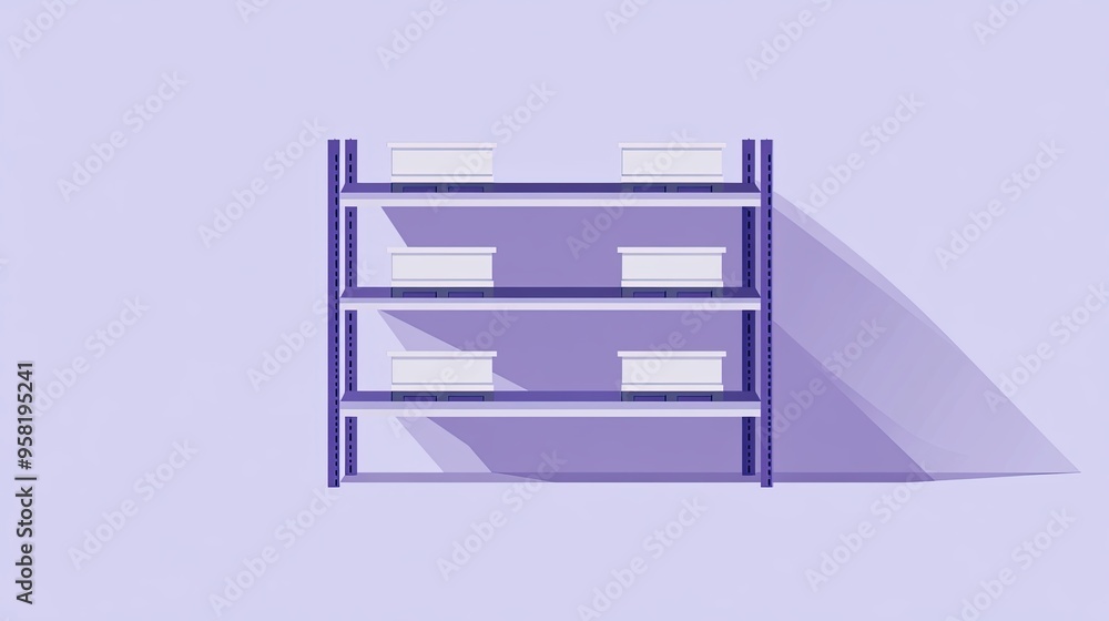 Minimal flat design of a warehouse rack on a solid purple background ...