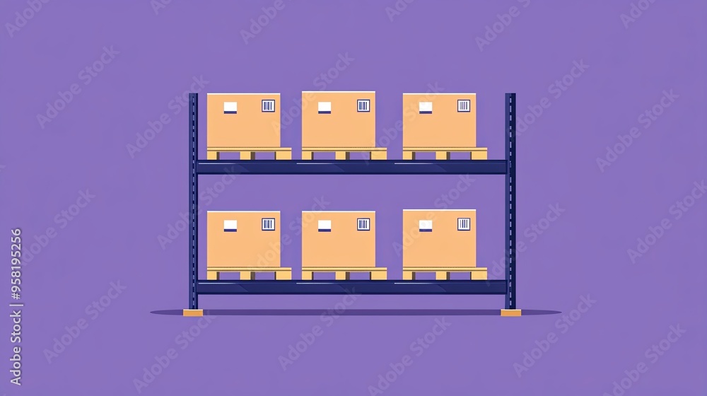 ภาพประกอบสต็อก Minimal flat design of a warehouse rack on a solid ...