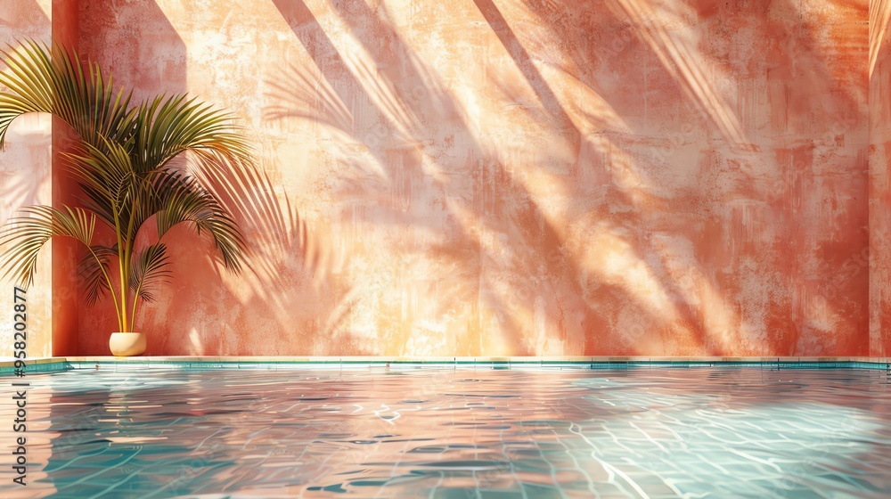 esthetic exotic summer concrete wall pool, background for displaying ...
