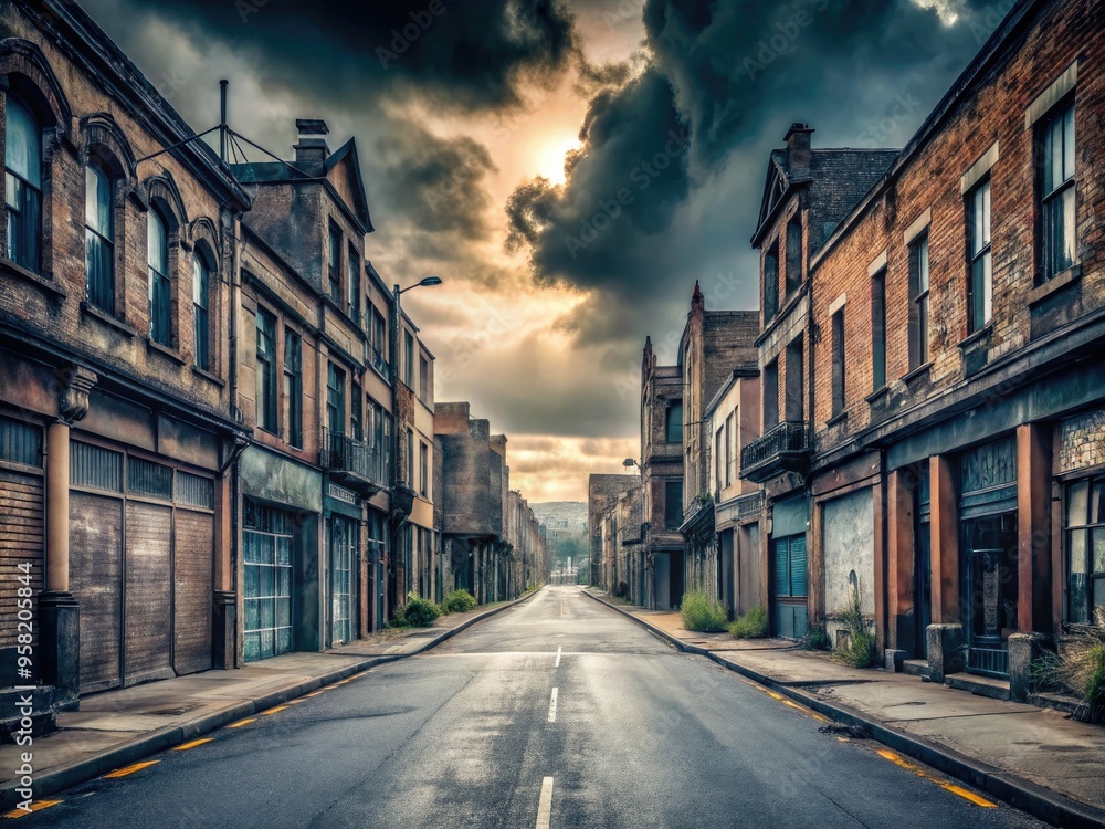haunting abandoned landscape of empty streets and desolate buildings ...