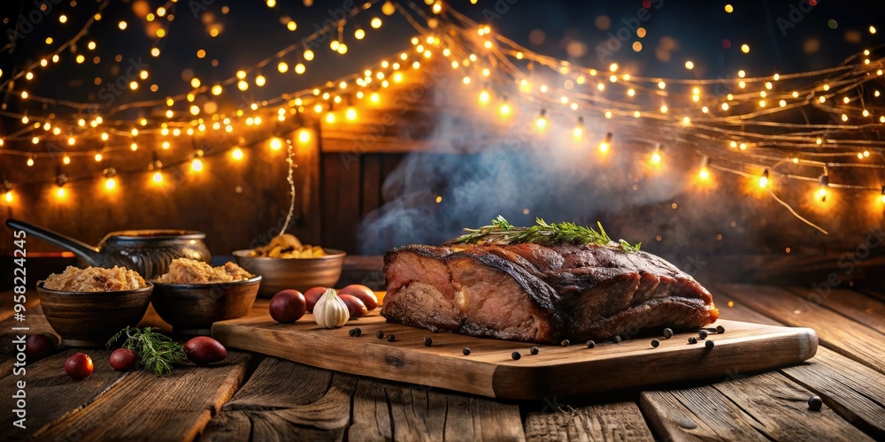 smoky mysterious nighttime barbecue pork brisket tender juicy slow ...