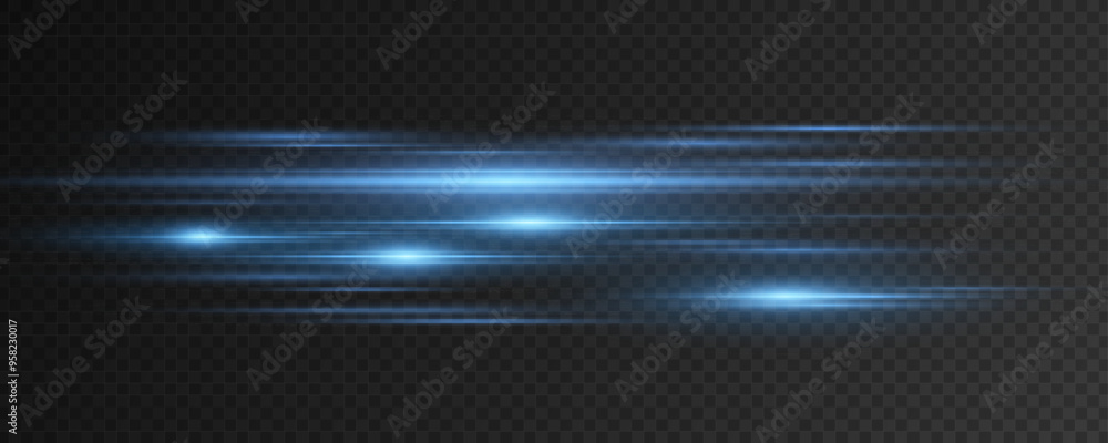 Light effect isolated on a dark transparent background. Bright blue ...
