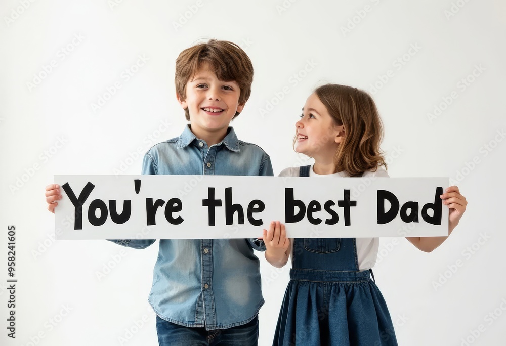 Appreciation message from children to parents. Smiling boy and girl ...