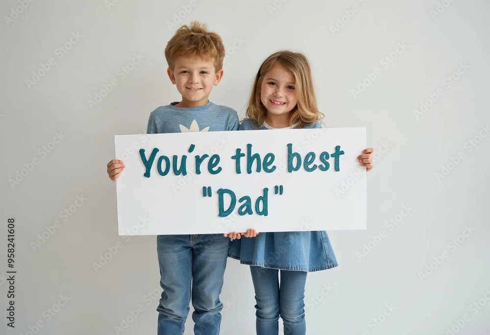 Appreciation message from children to parents. Smiling boy and girl ...