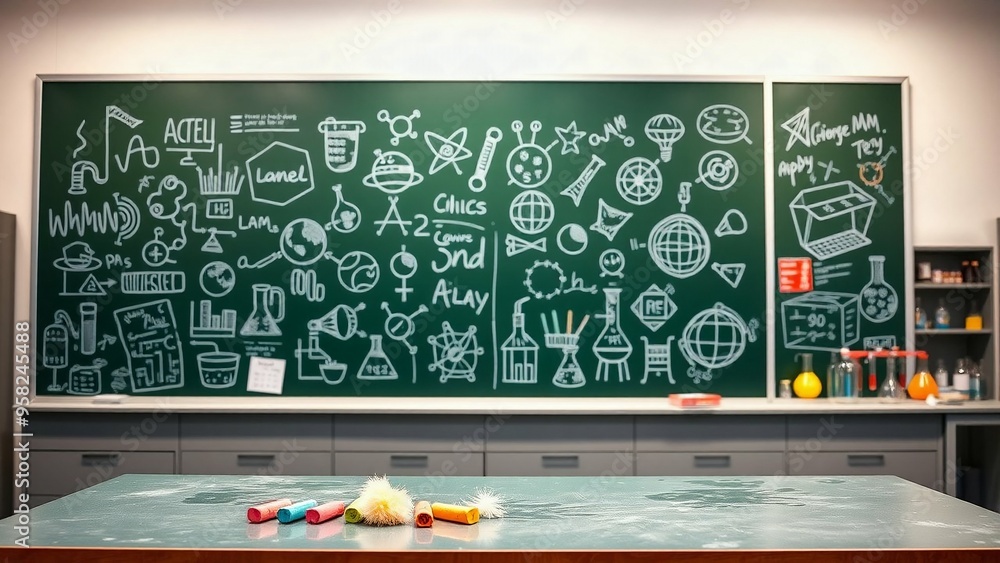 Science Lab Board, Chalkboard Science, Green Lab Chalk, Detailed Lab ...