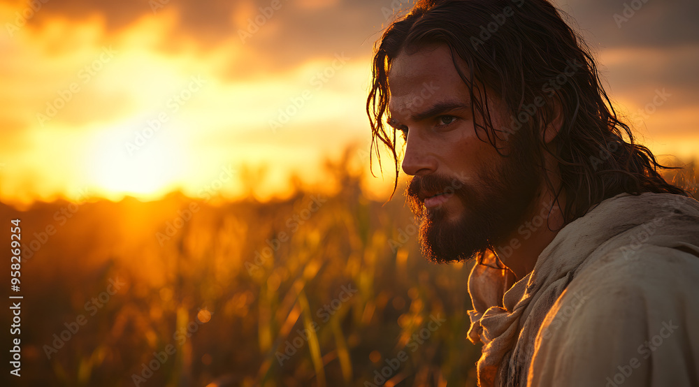 “Jesus Statue in a Field at Sunset, Capturing the Serene and Spiritual ...