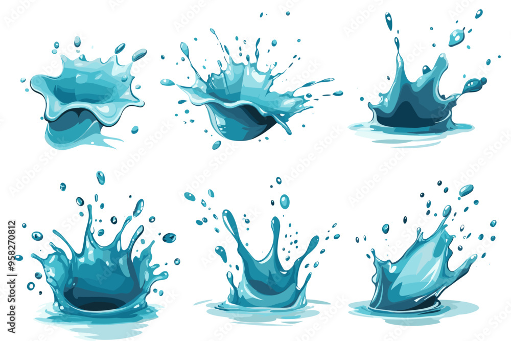 Liquid water splashes, falling aqua drops Blue water motion effects ...