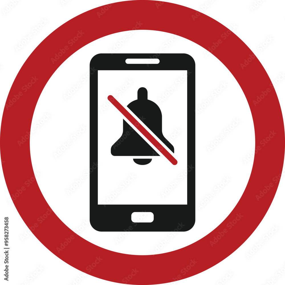 Warning sign Keep your phone in silent mode. Template sign with a classic smartphone and crossed ...