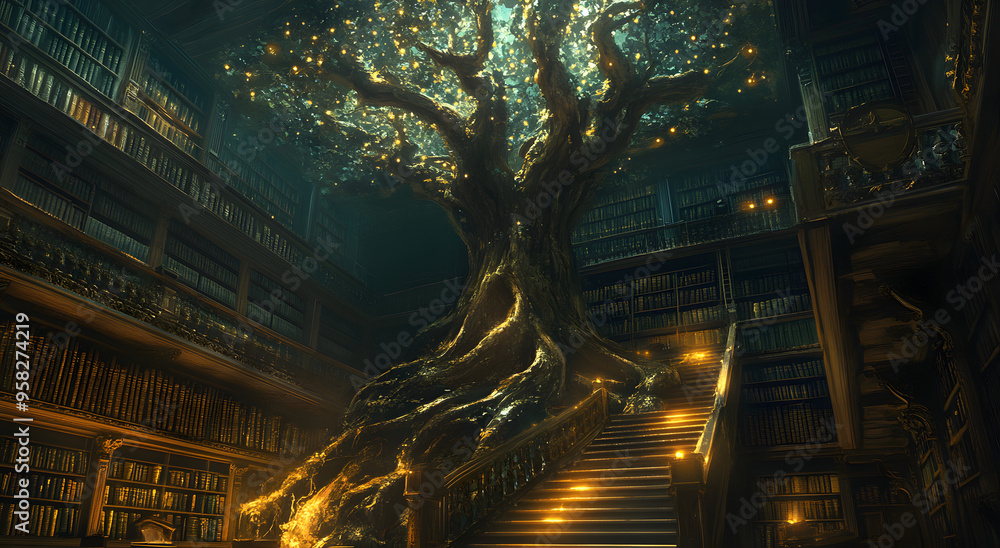 “A Grand Ancient Tree with Sprawling Roots and Branches, Showcasing ...