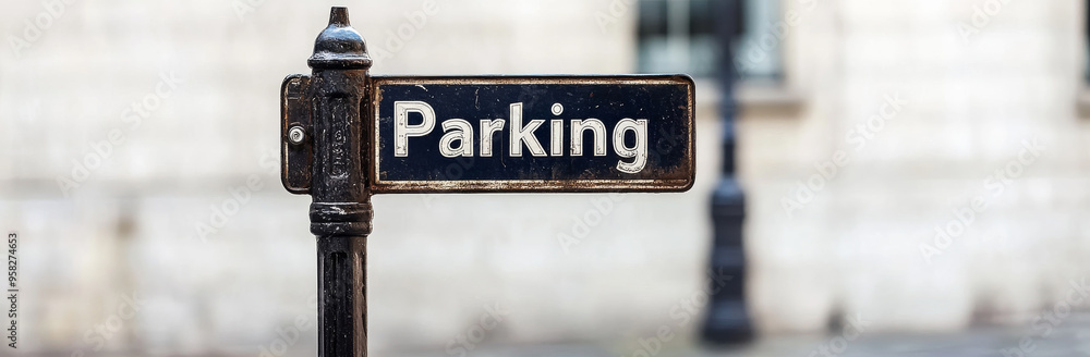 Parking sign on street, indicating available parking spaces. sign is ...