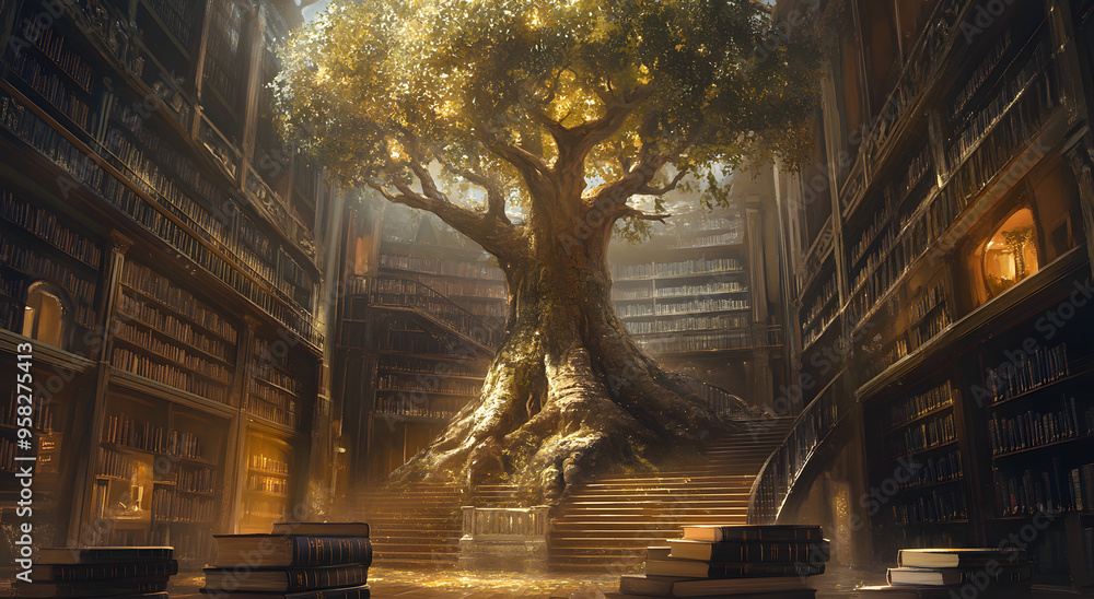 “A Grand Ancient Tree with Sprawling Roots and Branches, Showcasing ...