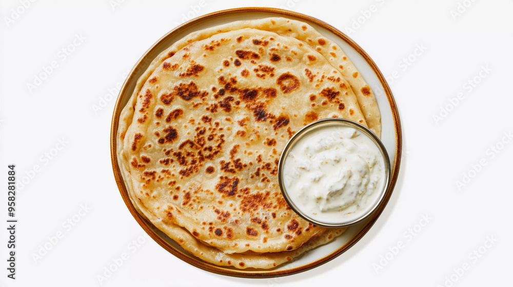 Aloo paratha with dahi top view indian breakfast Stock Photo | Adobe Stock