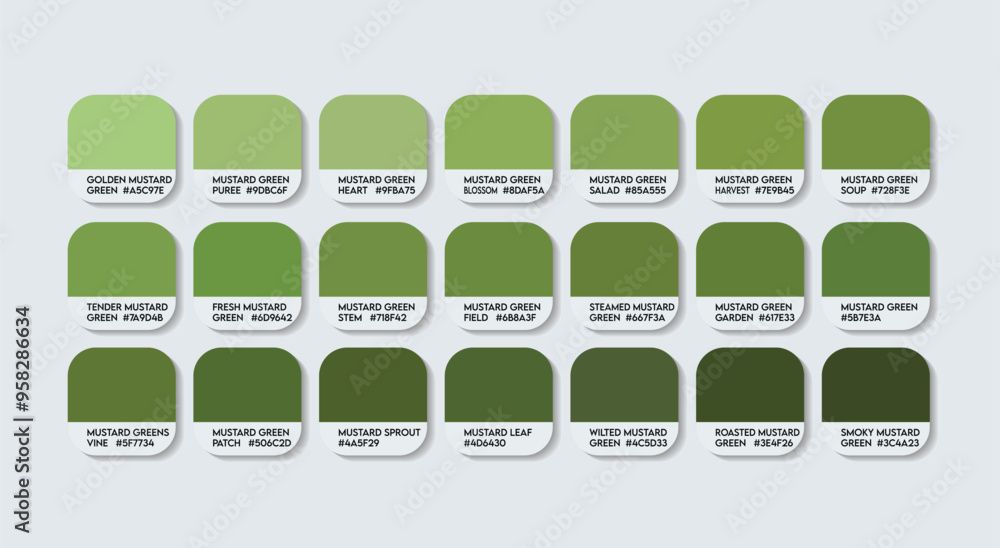 Mustard Greens Colors Palette, Mustard Green Color Guide Palette with ...