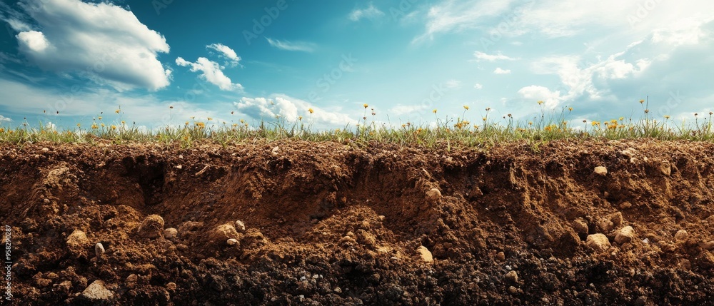 Layers of Earth's Soil - Banner Design with Field Background for Text ...