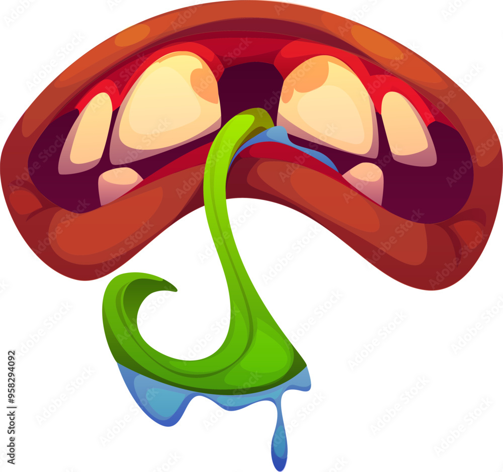 Halloween monster mouth with drool jaws and saliva tongue. Cartoon ...