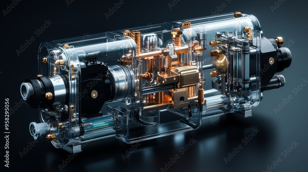 Exploded view of a water meter's internal workings, showing each ...