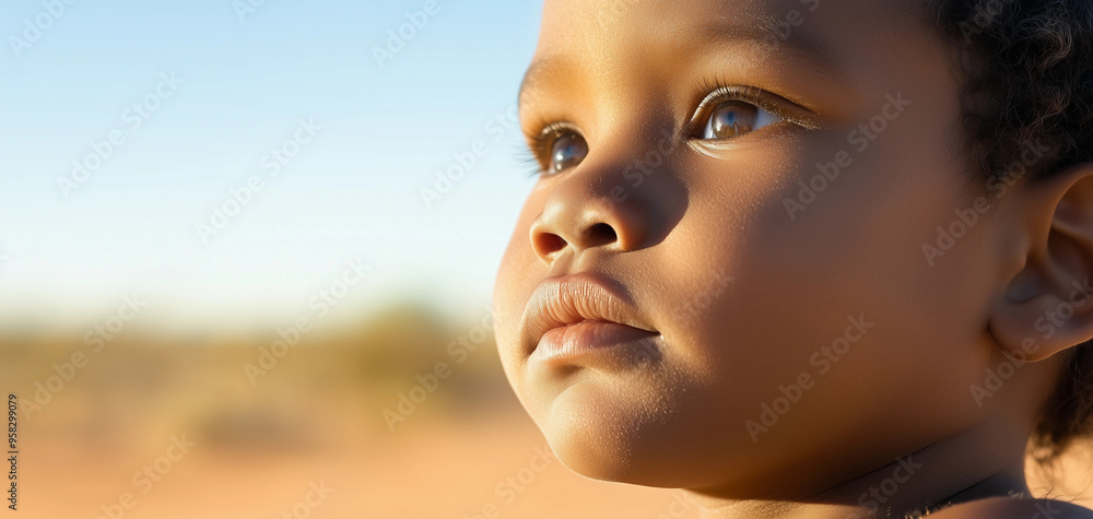Young Aboriginal Australian boy child desert first nations portrait ...