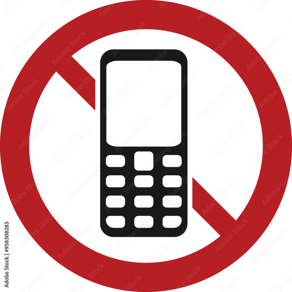 No mobile phones allowed prohibition sign. Red crossed circle with a ...