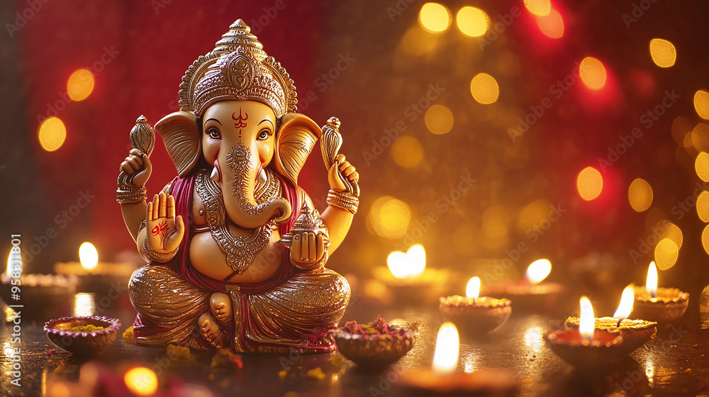 Selective Focus on Statue of Lord Ganesha with Detailed Features Stock ...