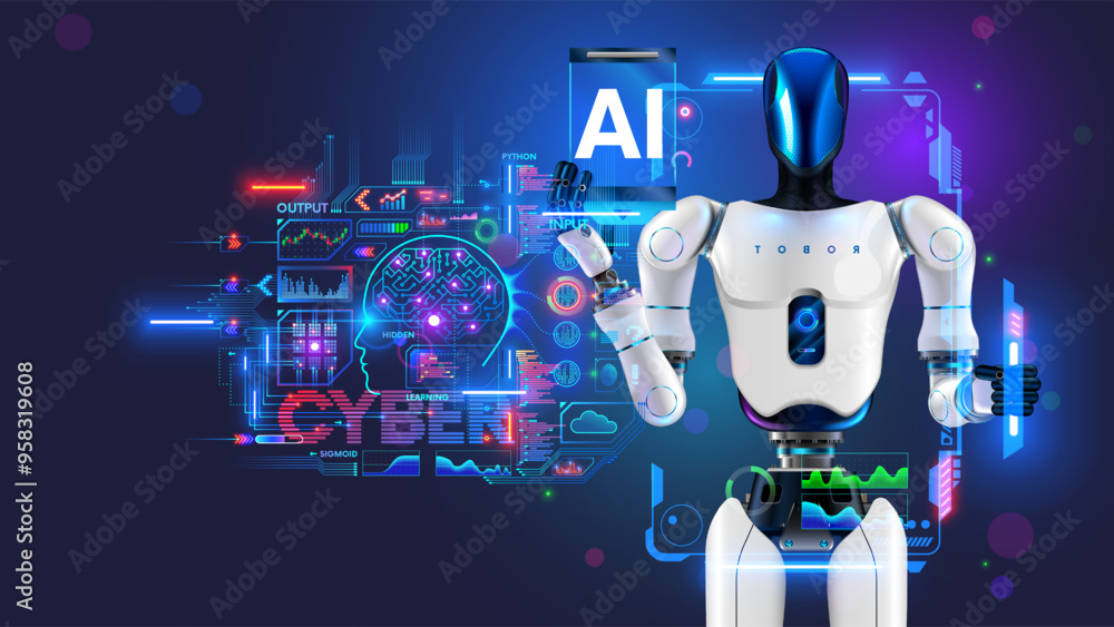 AI or artificial intelligence control mechanical humanoid ...