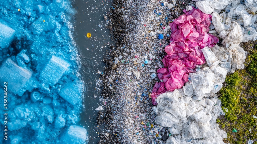 City landfill with plastic waste breaking down into microplastics ...